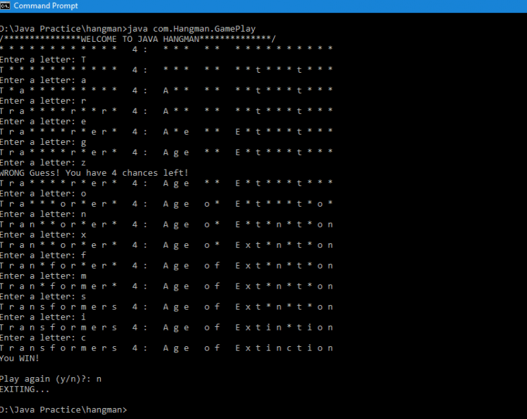 Hangman Console Game in Java and Microsoft .net - My Plugins